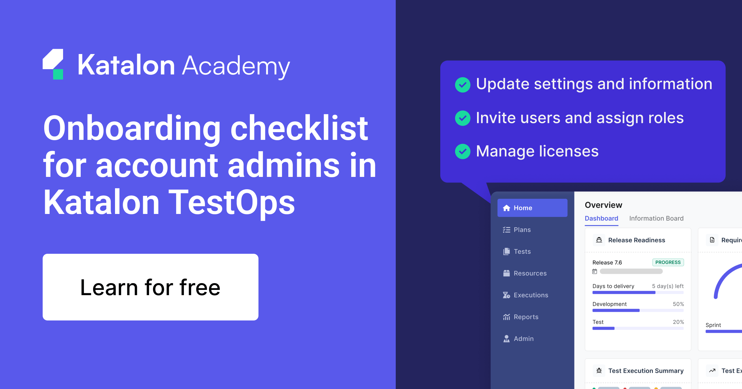 Katalon TestOps: Onboarding checklist for account admins